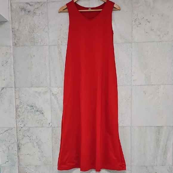 Uniqlo | Dresses | Uniqlo Vibrant Red Maxi Dress | Poshmark